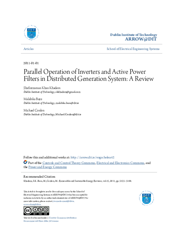 (PDF) Parallel operation of inverters and active power filters in distributed generation system ...