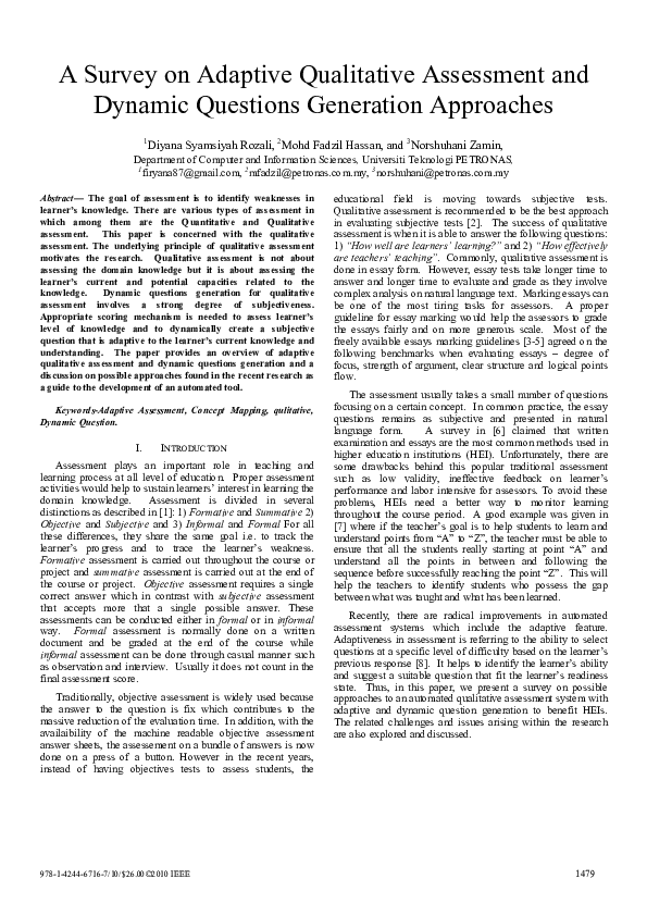 (PDF) A survey on adaptive qualitative assessment and dynamic questions ...