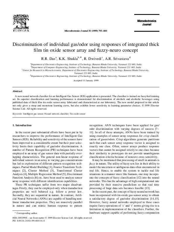 Pdf Detection Of Vapours And Odours From A Multisensor Array Using Pattern Recognition Part 1