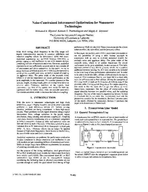 (PDF) Noise-constrained interconnect optimization for nanometer technologies