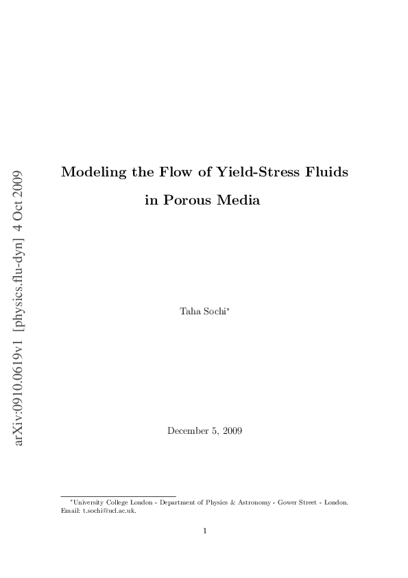 (PDF) Modelling the Flow of Yield-Stress Fluids in Porous Media