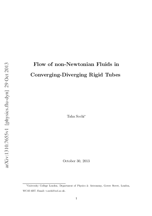 (PDF) Flow of non-Newtonian fluids in converging-diverging rigid tubes