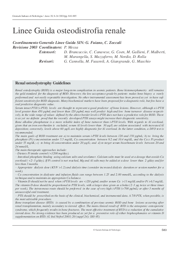(PDF) Coordinamento Generale Linee Guida SIN: G. Fuiano, C. Zoccali ...