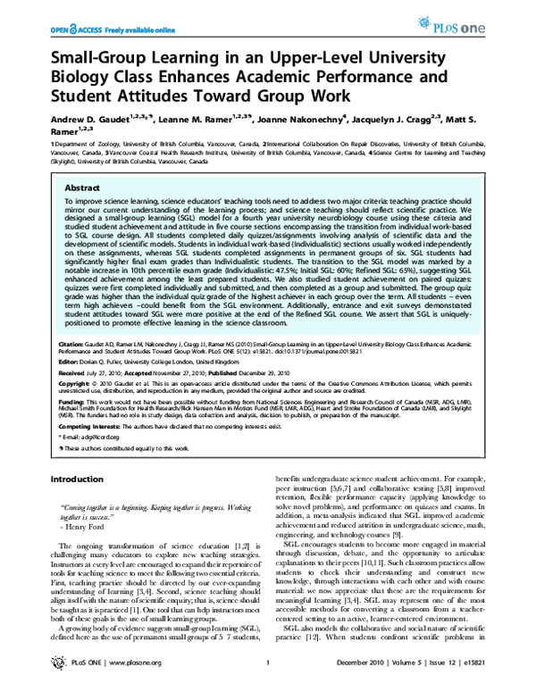 (PDF) Small-Group Learning in an Upper-Level University Biology Class ...