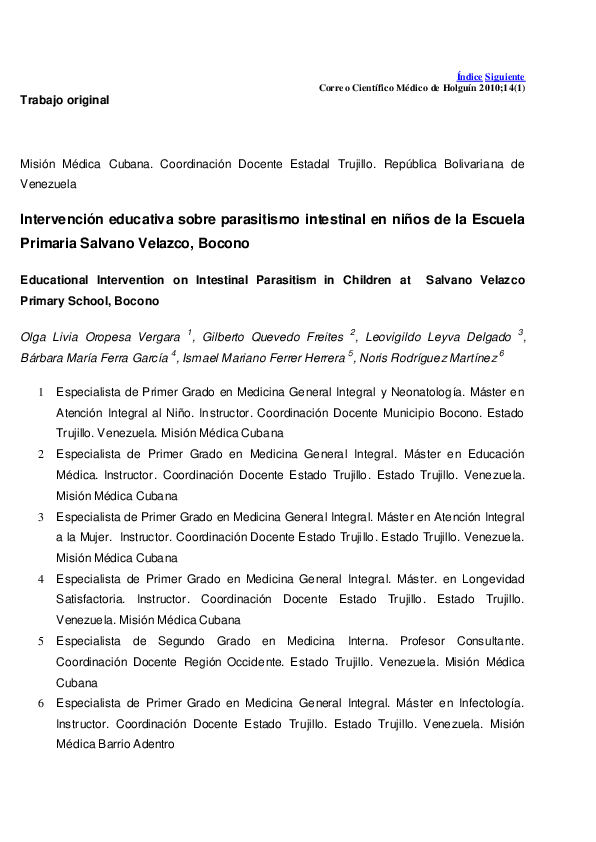 (PDF) Intervención educativa sobre parasitismo intestinal en niños de ...