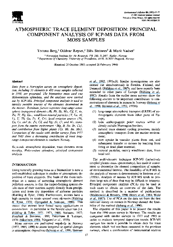 Pdf Atmospheric Trace Element Deposition Principal Component Analysis Of Icp Ms Data From