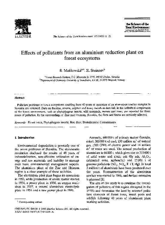 (PDF) Effects of pollutants from an aluminium reduction plant on forest ...
