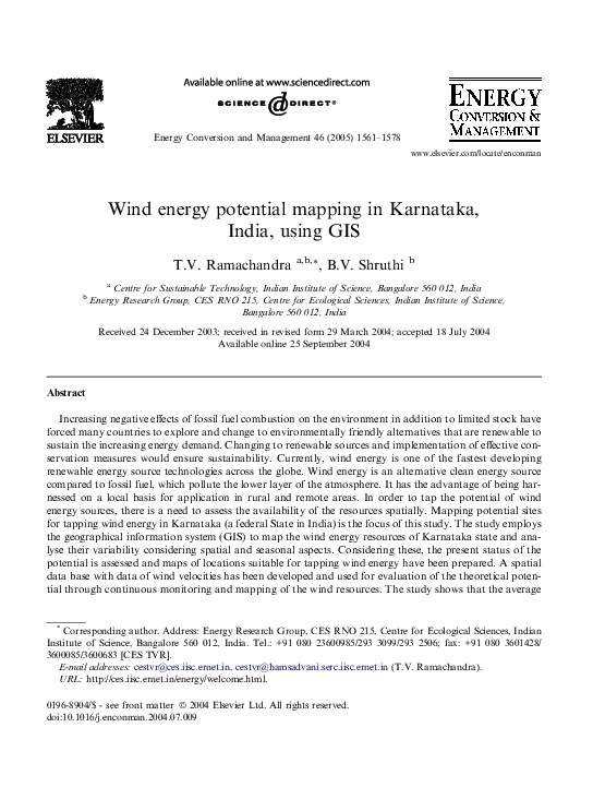 Pdf Wind Energy Potential Mapping In Karnataka India Using Gis