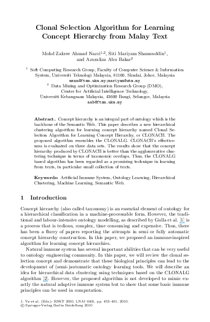 (PDF) Clonal Selection Algorithm for Learning Concept Hierarchy from Malay Text