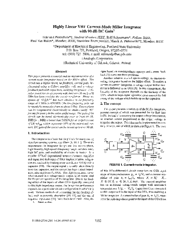 (PDF) Highly Linear VHF Current-Mode Miller Integrator with 900 dB DC Gain