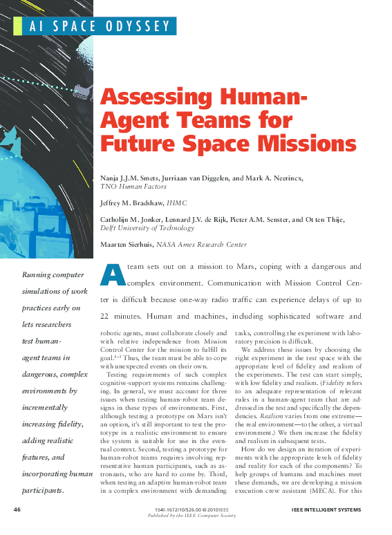 (PDF) Assessing Human-Agent Teams for Future Space Missions
