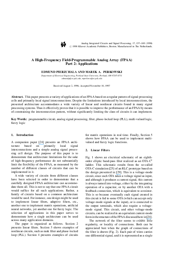 (PDF) A High-Frequency Field-Programmable Analog Array (FPAA) Part 1: Design