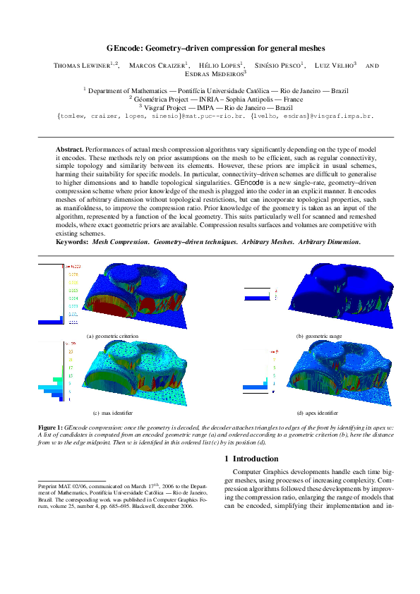 (PDF) GEncode: Geometry-driven compression for General Meshes