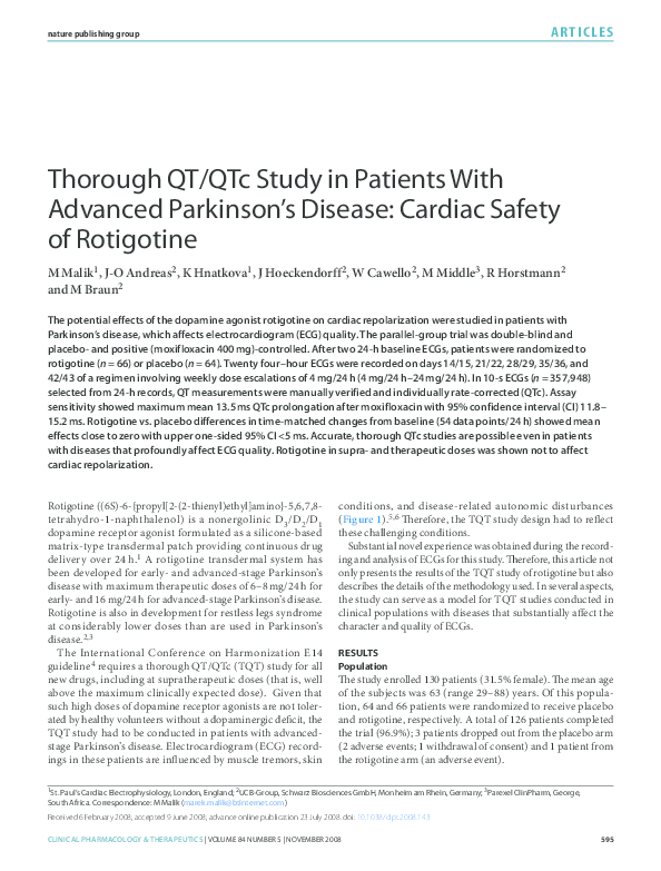 (PDF) Thorough QT/QTc study in patients with advanced Parkinson's ...