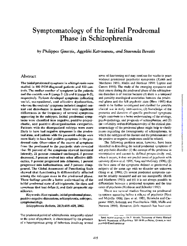 (PDF) Symptomatology of the Initial Prodromal Phase in Schizophrenia