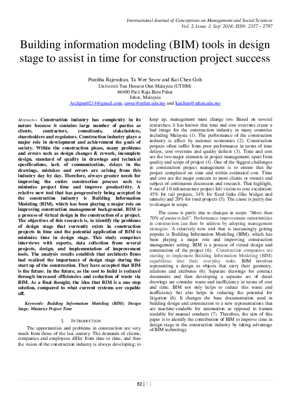 (PDF) Building information modeling (BIM) tools in design stage to assist in time for ...