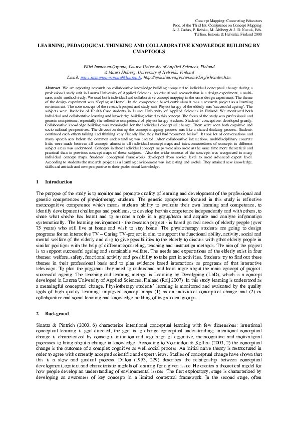 (PDF) LEARNING, PEDAGOGICAL THINKING AND COLLABORATIVE KNOWLEDGE BUILDING BY CMAPTOOLS