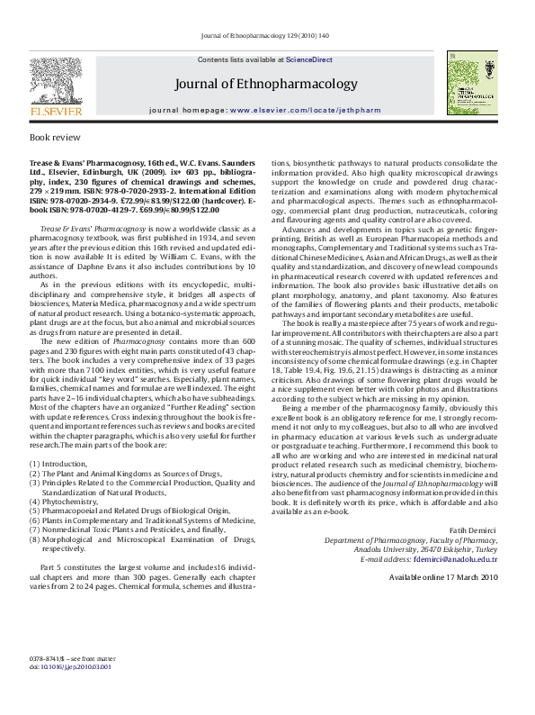 (PDF) Trease & Evans’ Pharmacognosy, 16th ed., W.C. Evans. Saunders Ltd ...