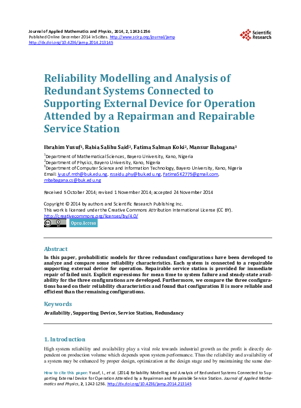 (PDF) Reliability Modelling and Analysis of Redundant Systems Connected ...