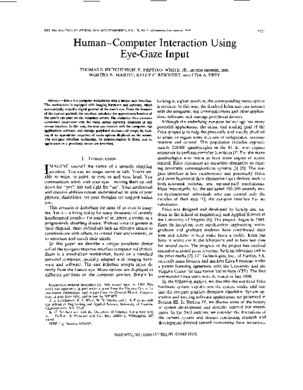 Pdf Human Computer Interaction Using Eye Gaze Input
