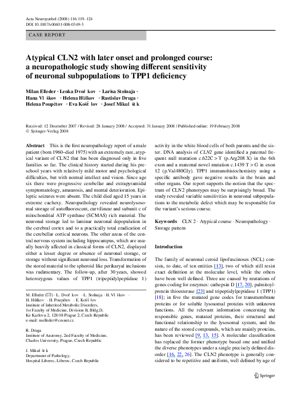 (PDF) Atypical CLN2 with later onset and prolonged course: a ...
