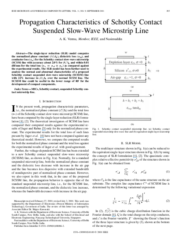 (PDF) Propagation characteristics of Schottky contact suspended slow-wave microstrip line