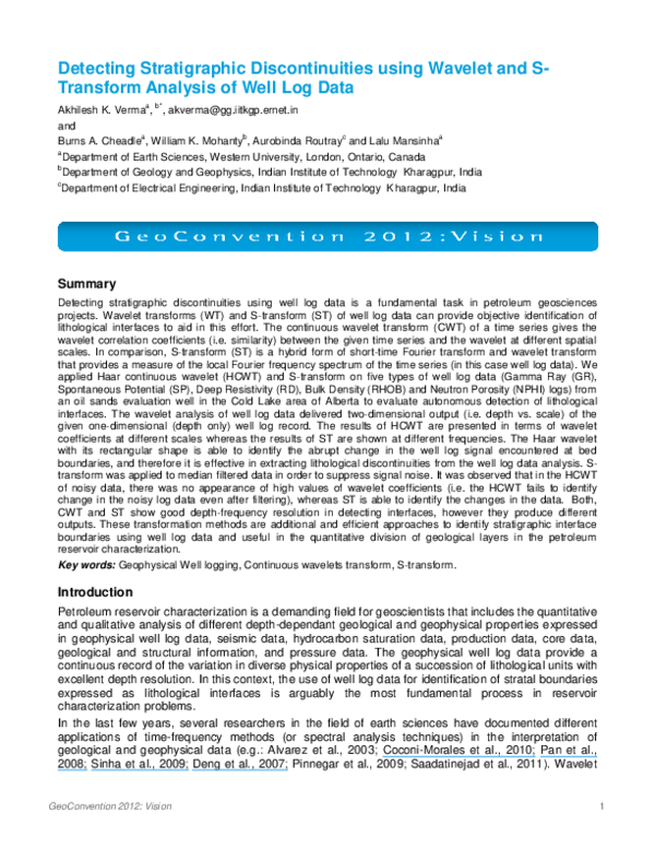 Pdf Detecting Stratigraphic Discontinuities Using Wavelet And S Transform Analysis Of Well Log