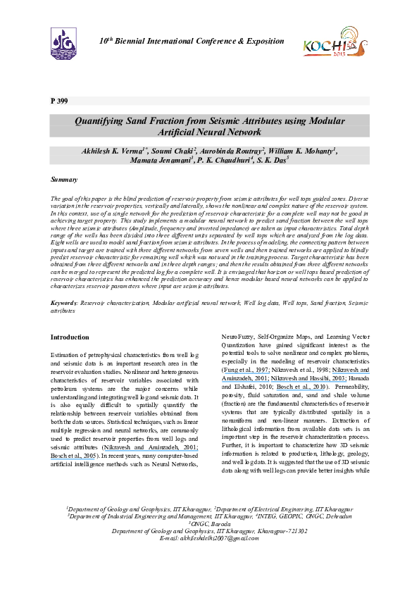 Pdf Quantifying Sand Fraction From Seismic Attributes Using Modular