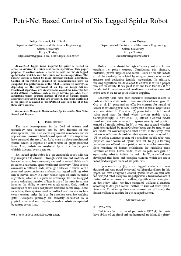 (PDF) Petri-Net Based Control of Six Legged Spider Robot