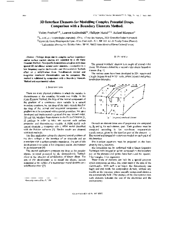 (PDF) 3D interface elements for modelling complex potential drops. Comparison with a boundary ...