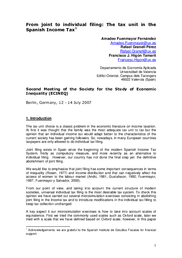 (PDF) From joint to individual filing: The tax unit in the Spanish ...