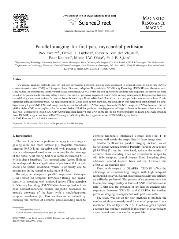 (PDF) Parallel imaging for first-pass myocardial perfusion