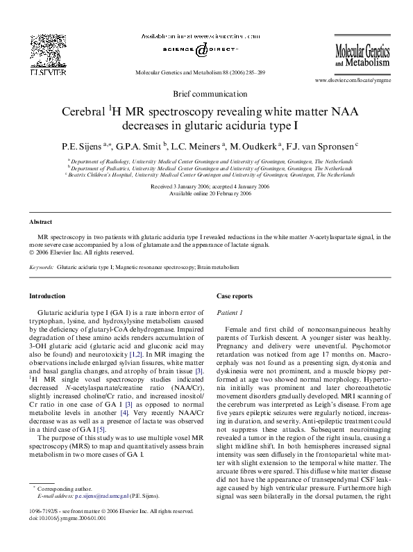 (PDF) Cerebral 1H MR spectroscopy revealing white matter NAA decreases ...