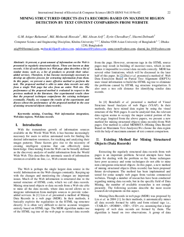 Pdf Mining Structured Objects Data Records Based On Maximum Region Detection By Text Content