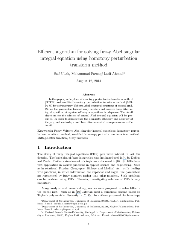 Pdf Efficient Algorithm For Solving Fuzzy Abel Singular Integral