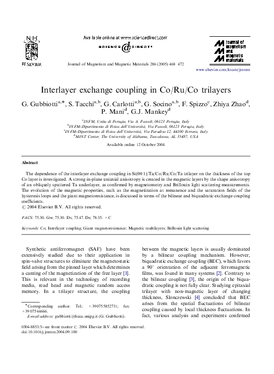 (PDF) Interlayer exchange coupling in Co/Ru/Co trilayers