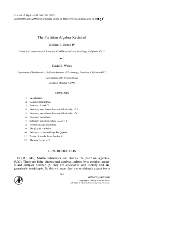 (PDF) The Partition Algebra Revisited
