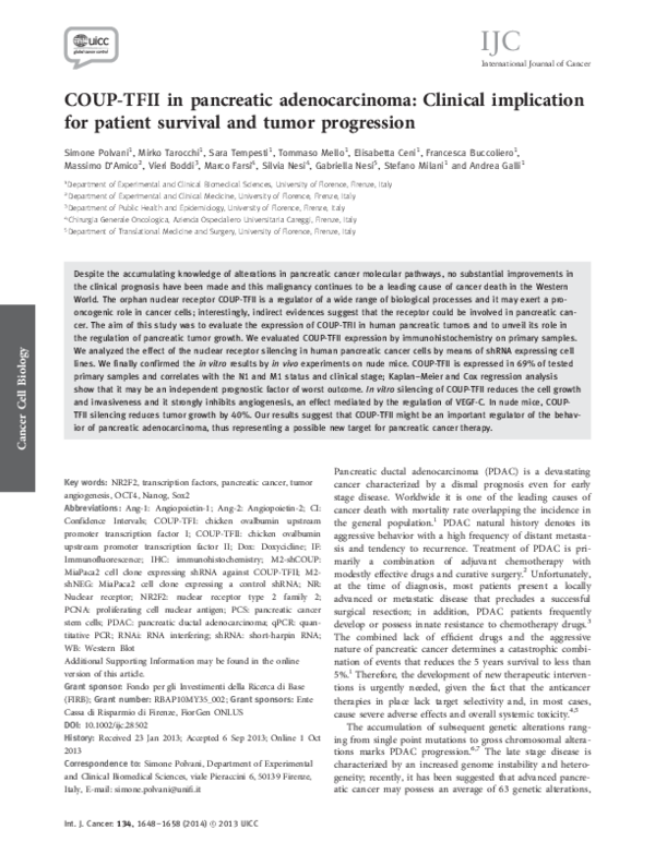 (PDF) COUP-TFII: Prognostic Role in Pancreatic Cancer