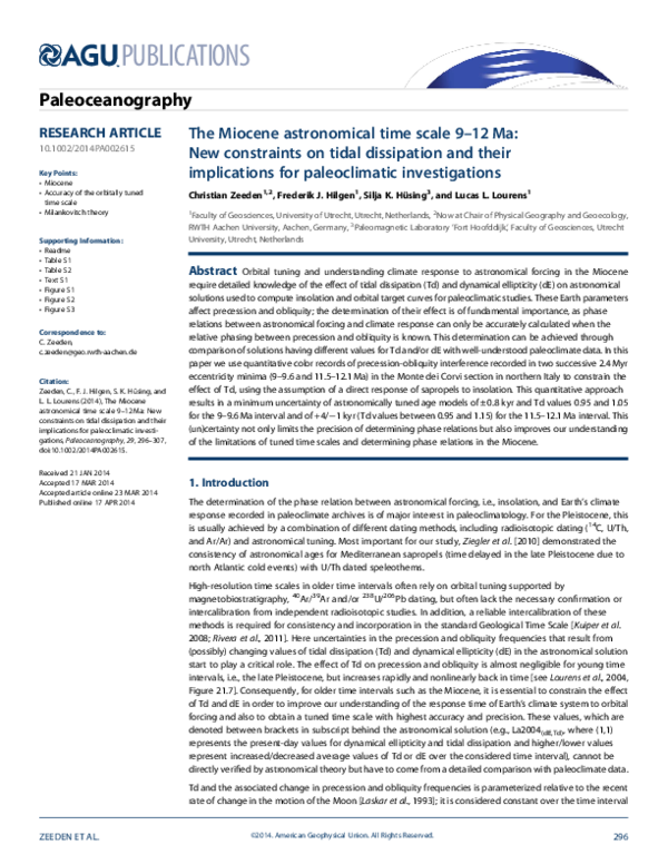 (PDF) The Miocene astronomical time scale 9-12 Ma: New constraints on ...