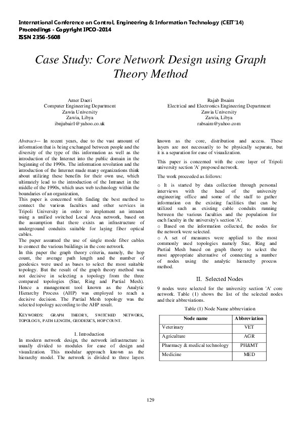 (PDF) Case Study: Core Network Design using Graph Theory Method