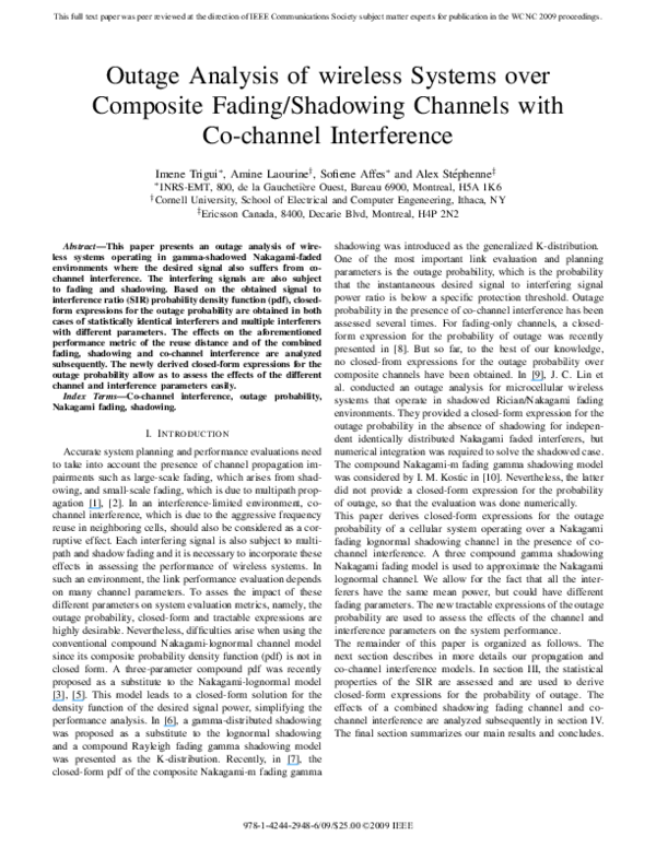 (PDF) Outage analysis of wireless systems over composite fading/shadowing channels with co ...