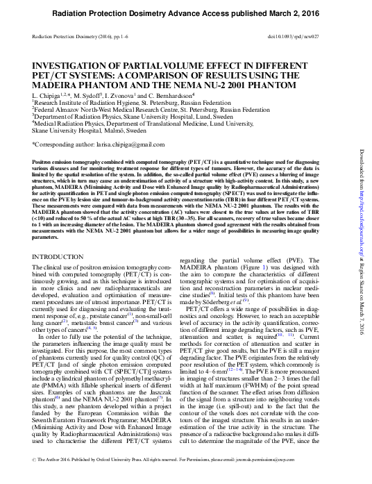 (PDF) INVESTIGATION OF PARTIAL VOLUME EFFECT IN DIFFERENT PET/CT ...
