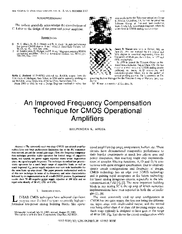 (PDF) An improved frequency compensation technique for CMOS operational ...