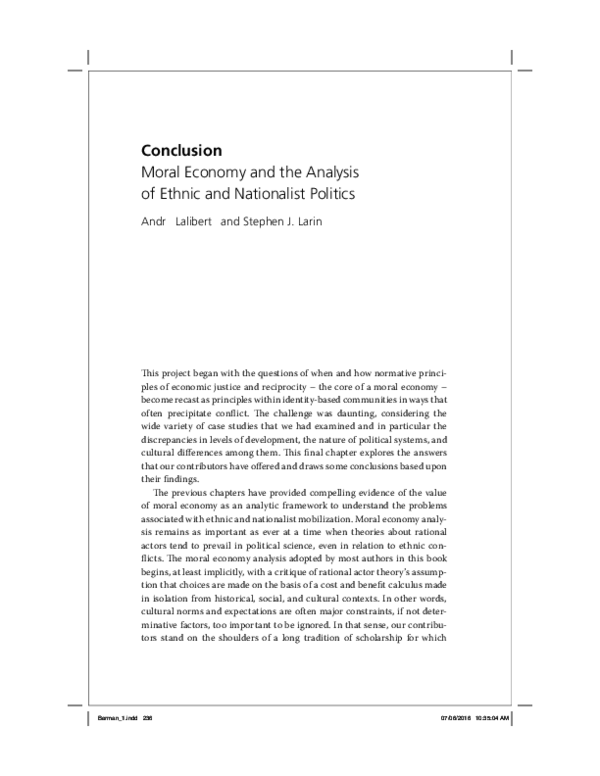 (PDF) Conclusion: Moral Economy and the Analysis of Ethnic and ...