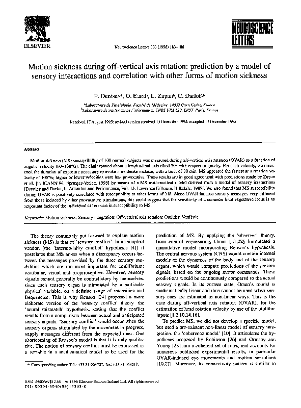 (PDF) Motion sickness during off-vertical axis rotation: prediction by a model of sensory ...