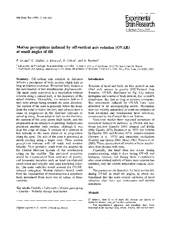 (PDF) Motion perceptions induced by off-vertical axis rotation (OVAR ...