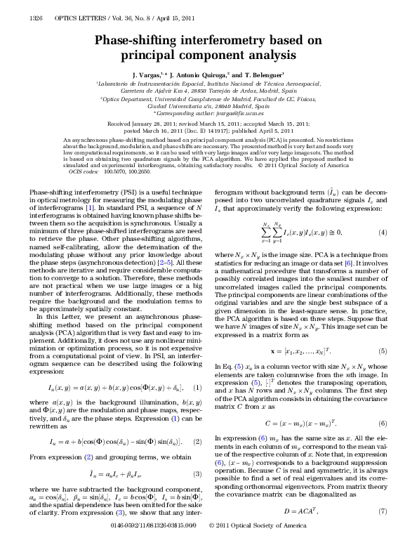 Pdf Phase Shifting Interferometry Based On Principal Component Analysis