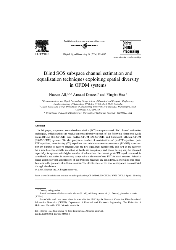 (PDF) Blind SOS subspace channel estimation and equalization techniques exploiting spatial ...