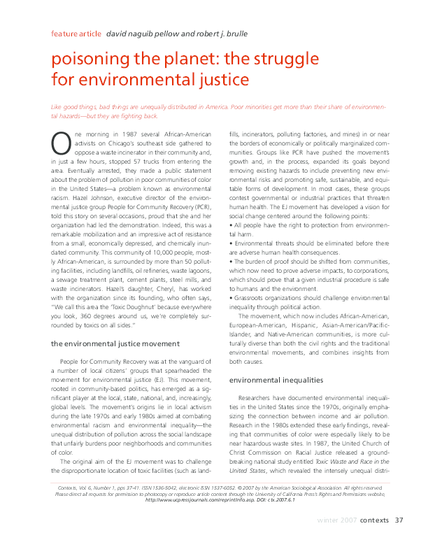 (PDF) Poisoning the Planet: The Struggle for Environmental Justice