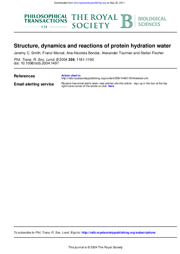 (PDF) Structure, dynamics and reactions of protein hydration water